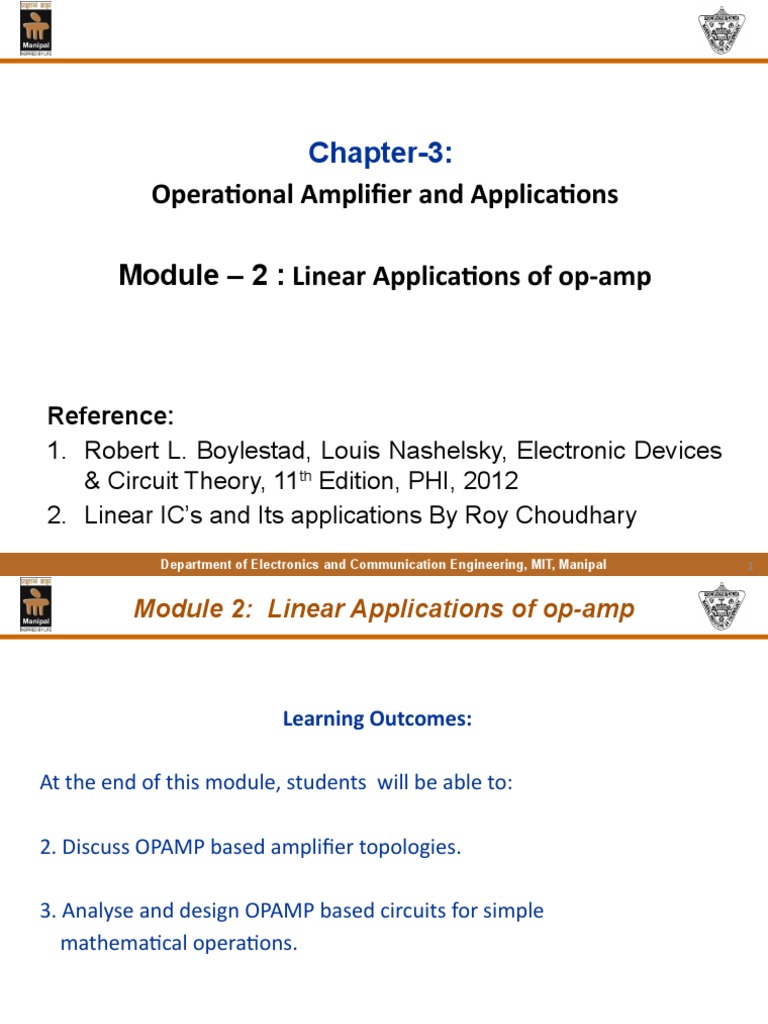 Linear Applications of Op-Amp. July 2015 | PDF
