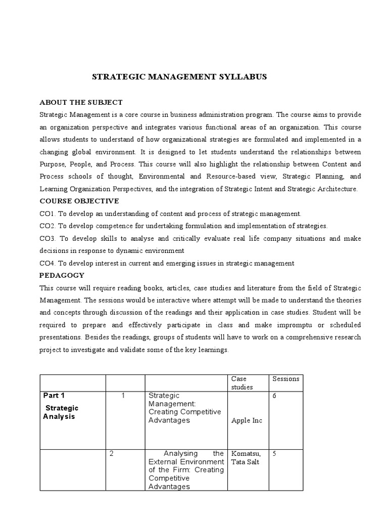Strategic Management Syllabus | PDF | Strategic Management | Cognition