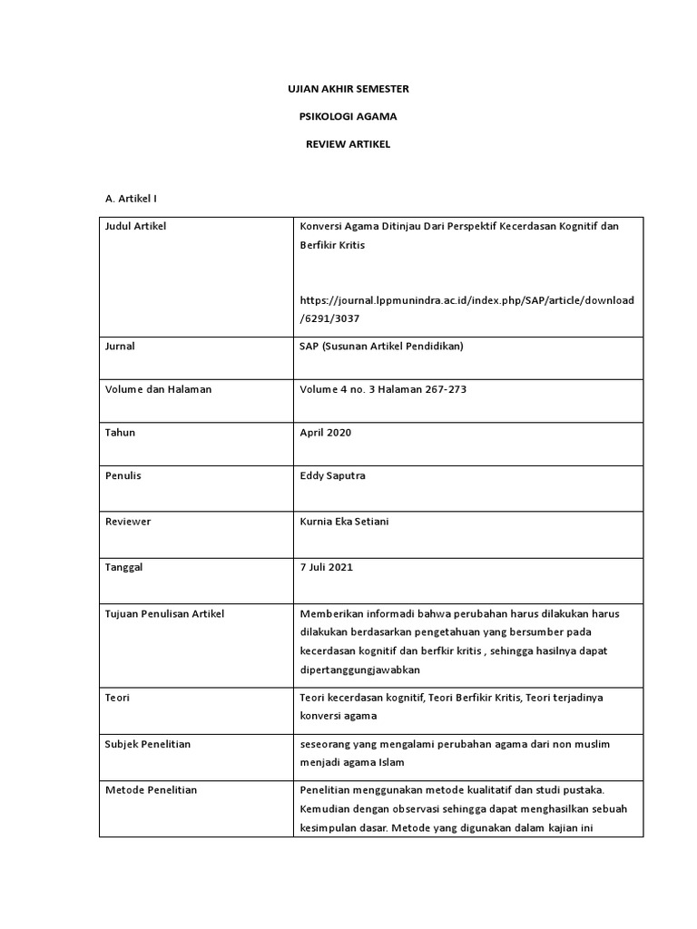 Contoh Review Artikel | PDF
