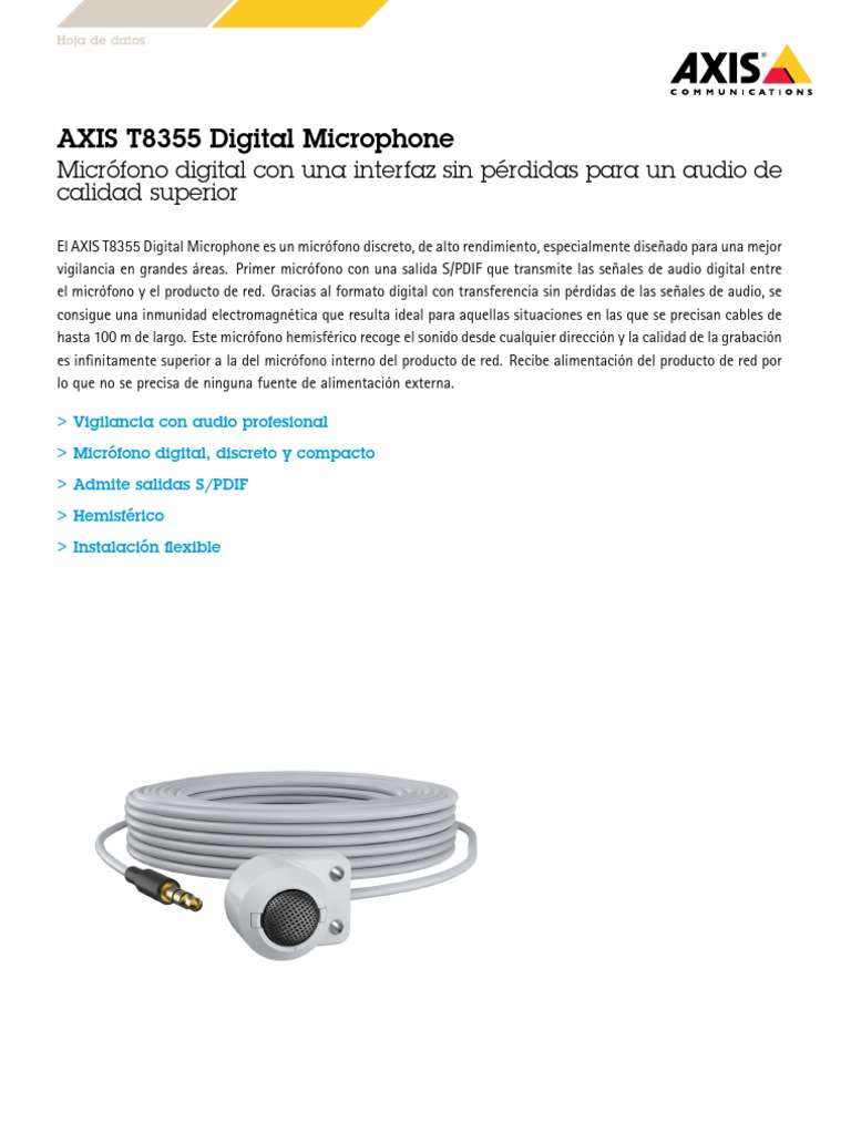 Datasheet Axis t8355 Digital Microphone Es ES 311052 | PDF