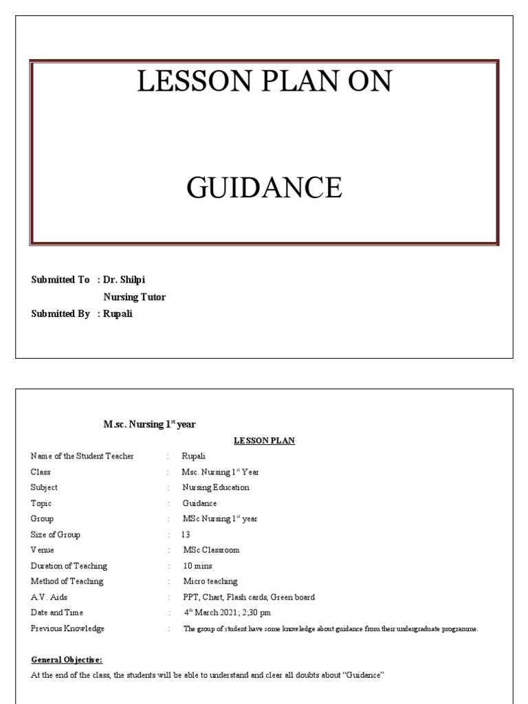 Guidance Lesson Plan for Nursing Students | PDF | Lesson Plan | Adolescence
