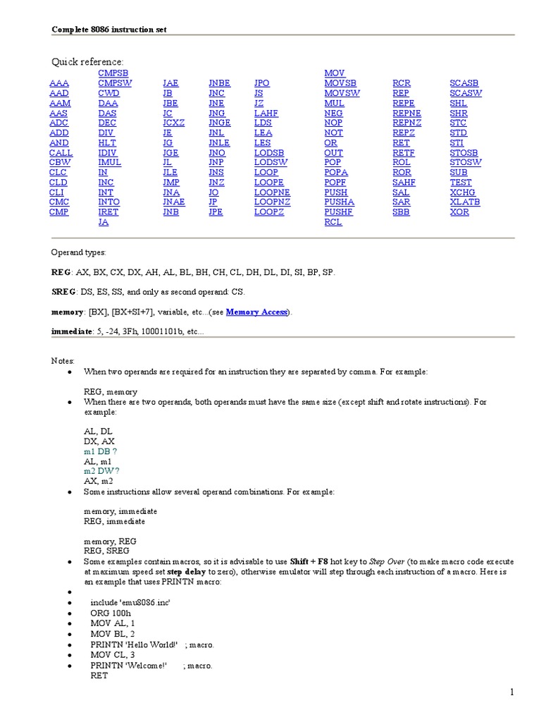 Complete 8086 Instruction Set | PDF | Binary Coded Decimal | Computer Architecture