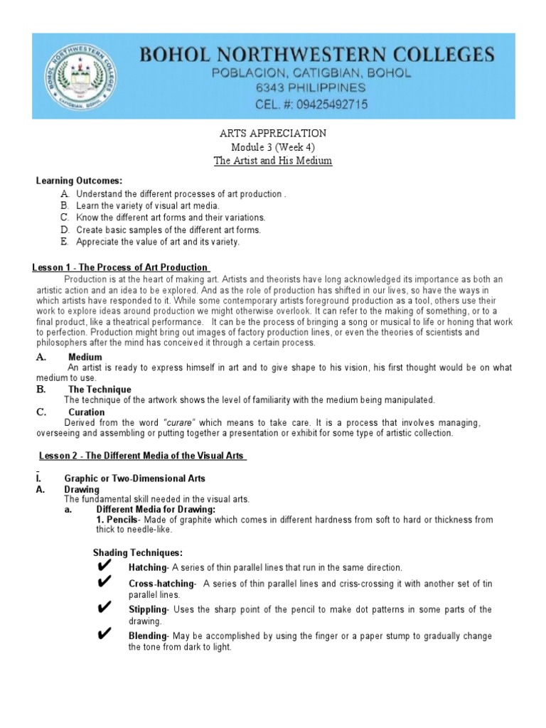 Arts Appreciation Module 3 (Week 4) The Artist and His Medium A. B. C ...