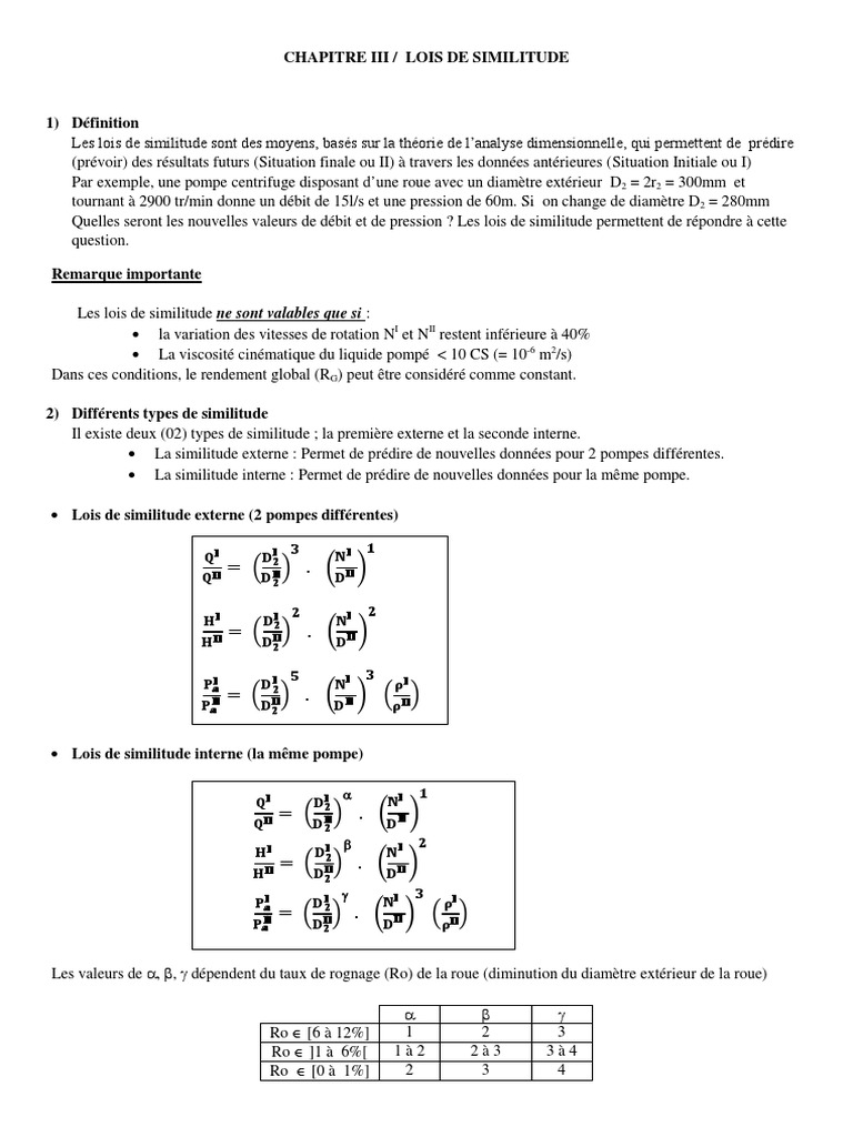 CHAPITRE III - Lois de Similitude | PDF