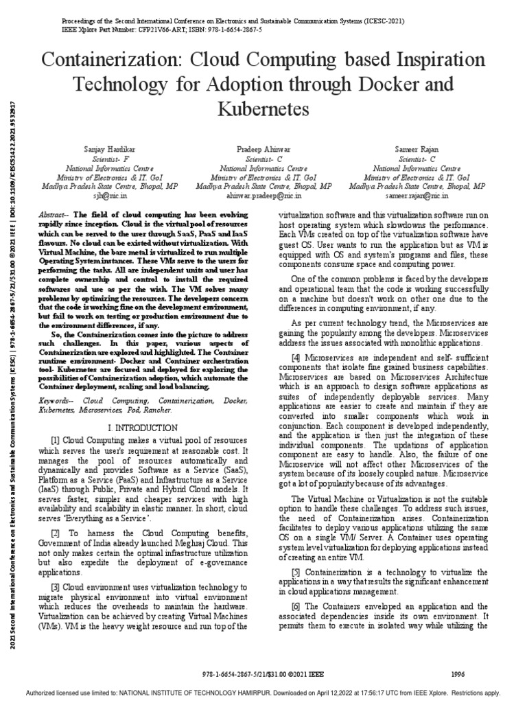 Containerization Cloud Computing Based Inspiration Technology For Adoption Through Docker and ...