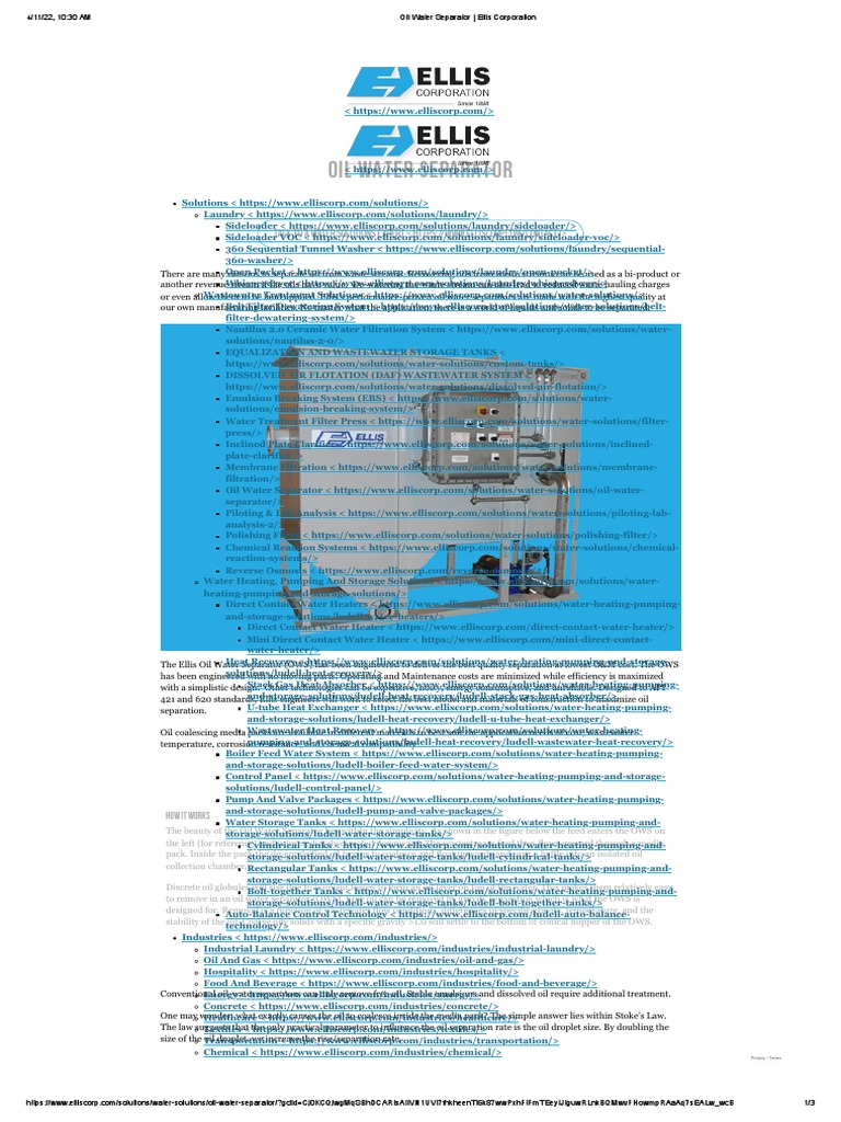 Oil Water Separator - Ellis Corporation | PDF | Water | Filtration
