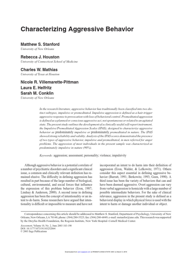 Characterizing Aggressive Behavior: Matthew S. Stanford | PDF ...