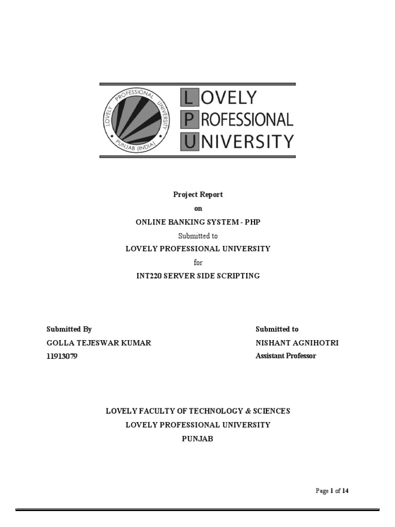Project Report On Online Banking System - PHP Lovely Professional University Int220 Server Side ...