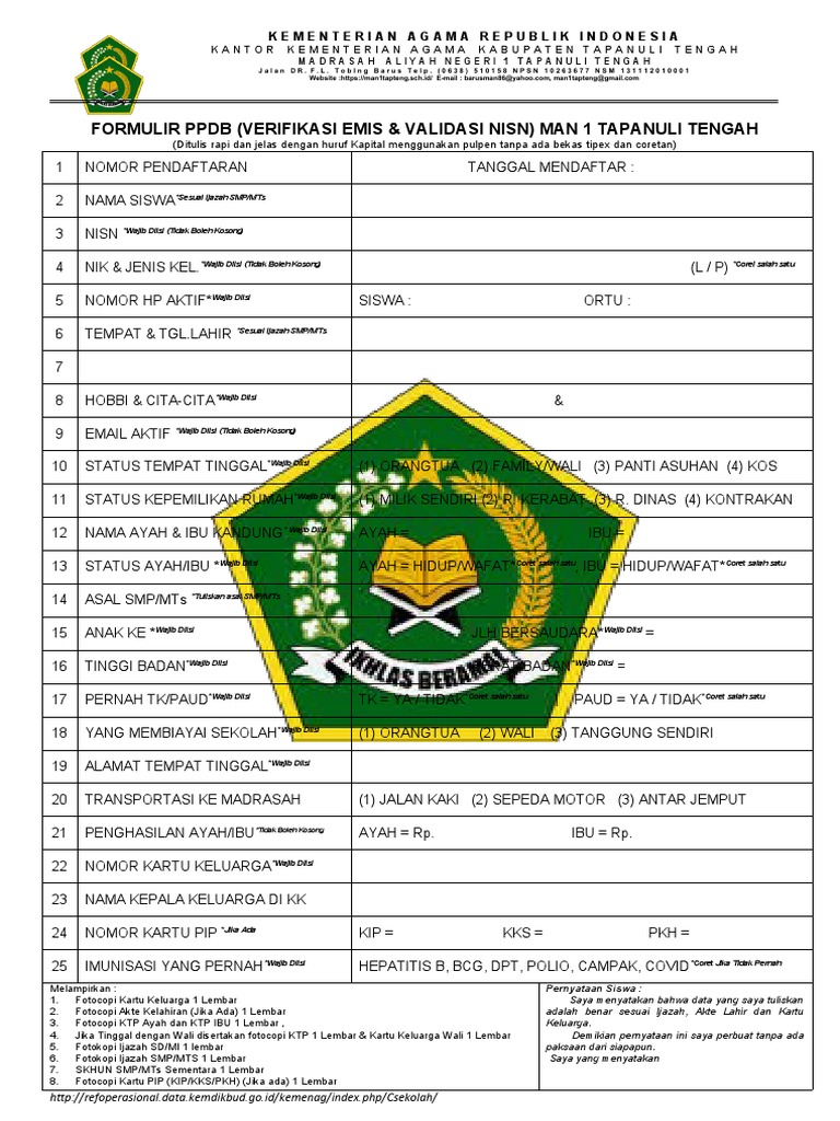 Formulir (PPDB) Emis Pip Dan Nisn | PDF
