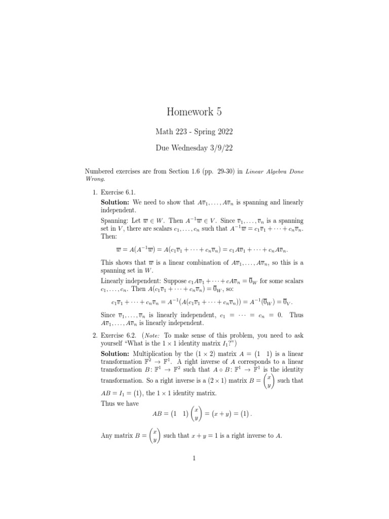 HW5 Solutions | PDF | Matrix (Mathematics) | Operator Theory