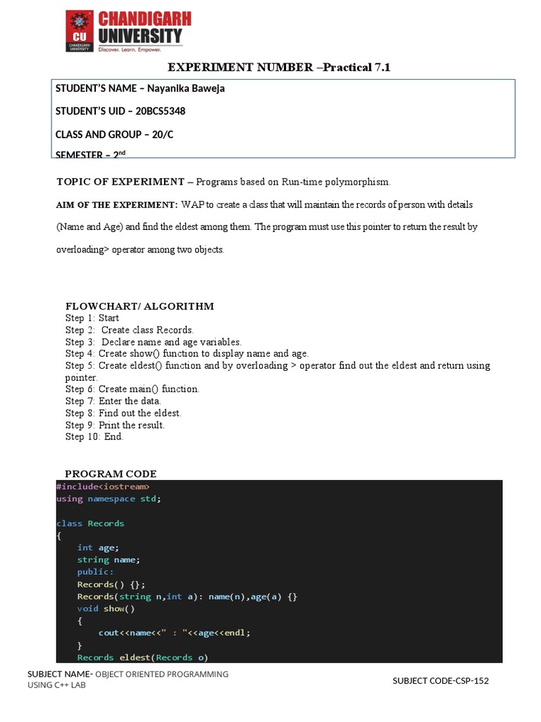 Program Implementing Run-Time Polymorphism Concepts to Represent a ...