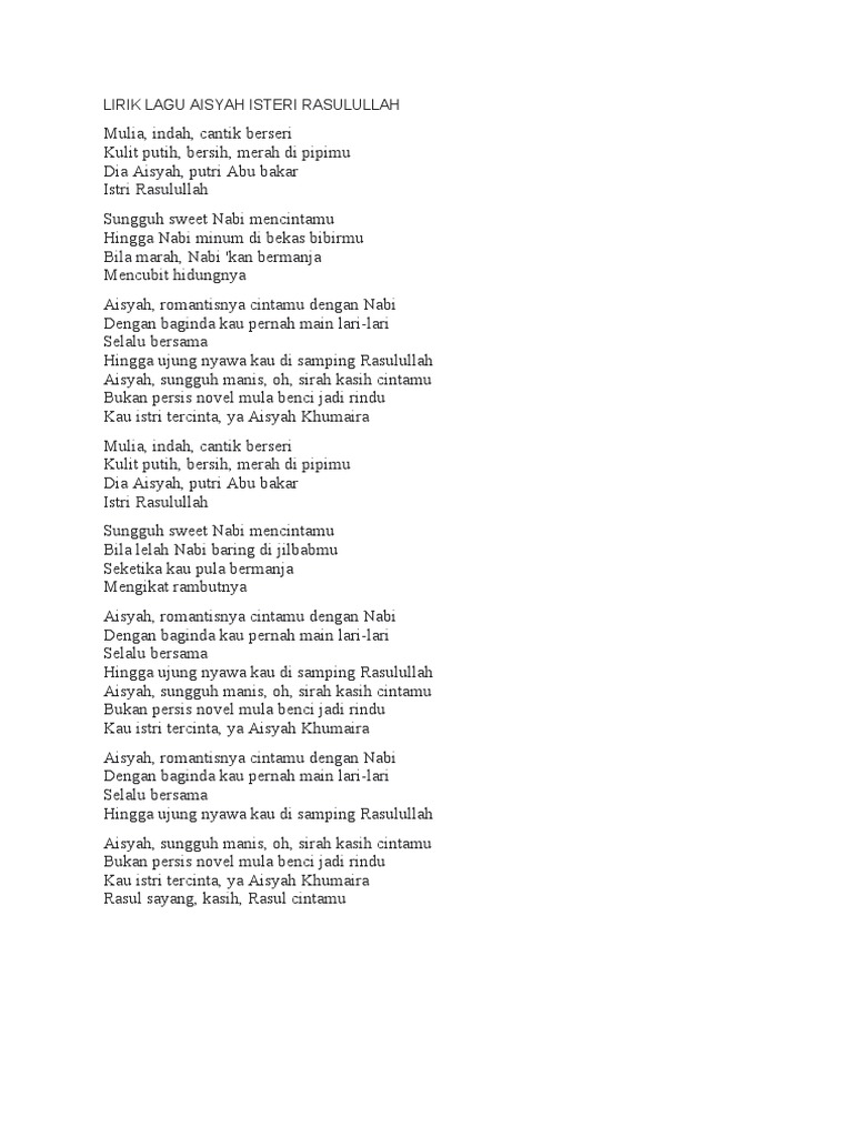 Lirik Lagu Islami: Aisyah Istri Rasulullah | PDF | Agama & Spiritualitas