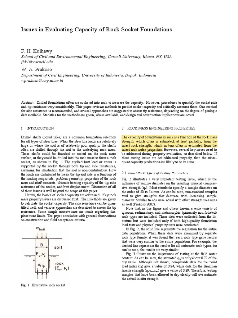 Capacity of Rock Socket Foundations | PDF | Strength Of Materials ...