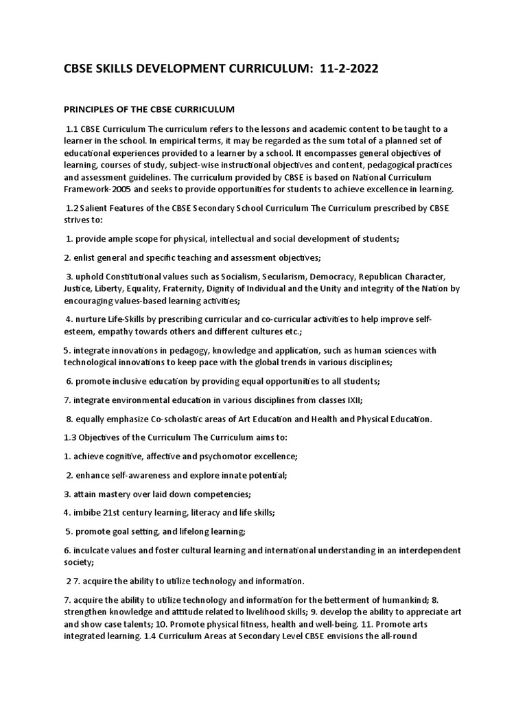 Cbse Skills Development Curriculum | PDF | Curriculum | Learning