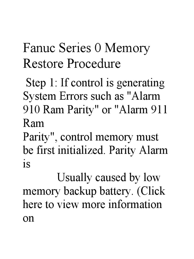 Fanuc Series 0 Memory Restore Procedure | PDF