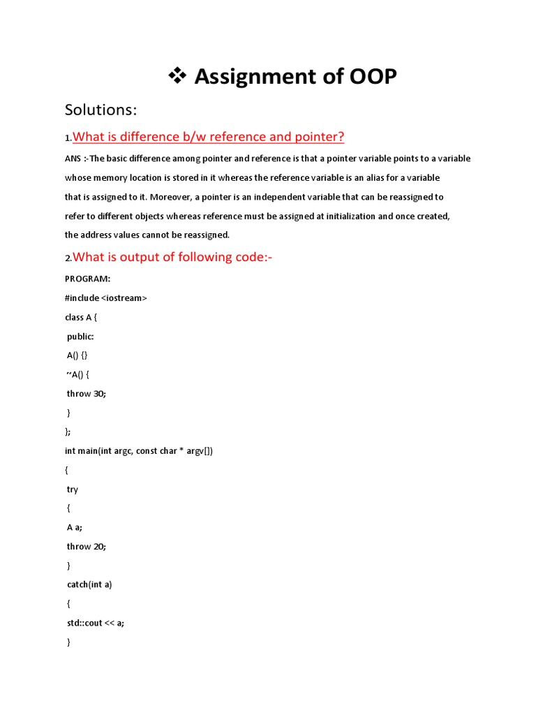 Assignment Of Oop Solutions Pdf C Pointer Computer Programming