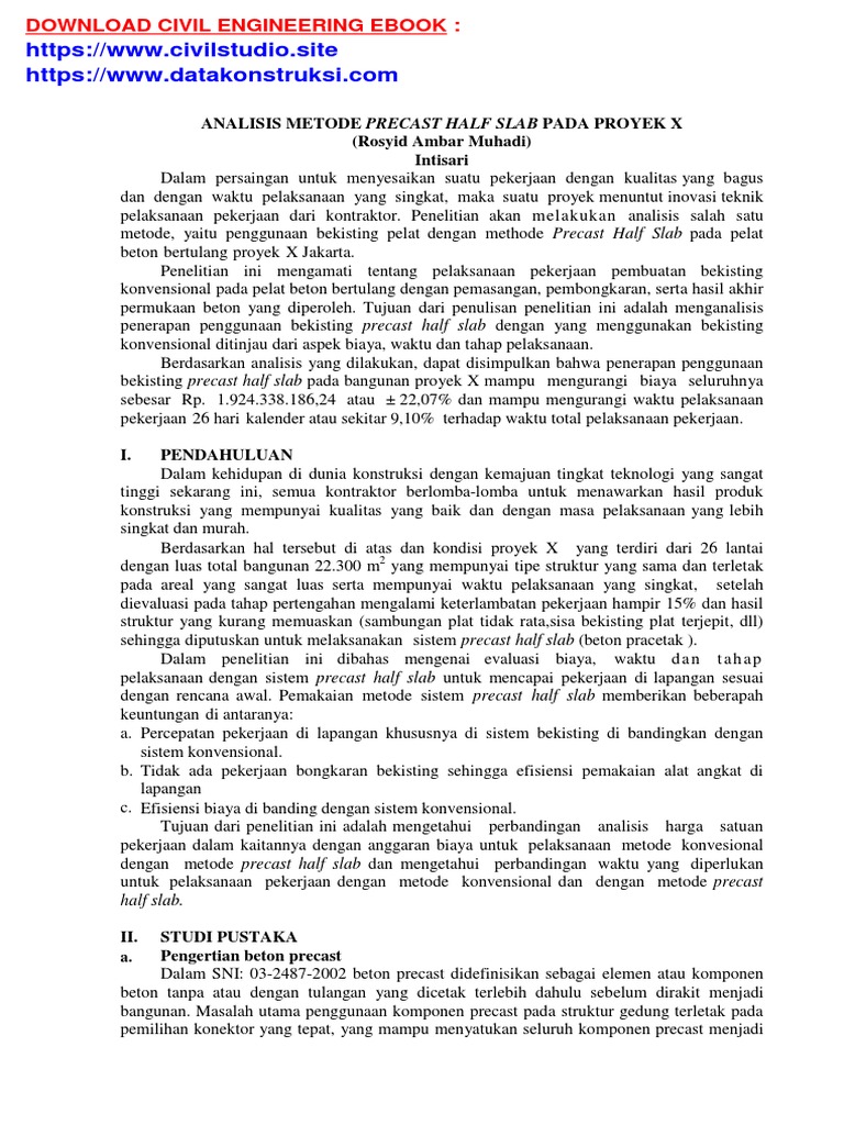 Analisis Precast Half Slab Proyek X | PDF