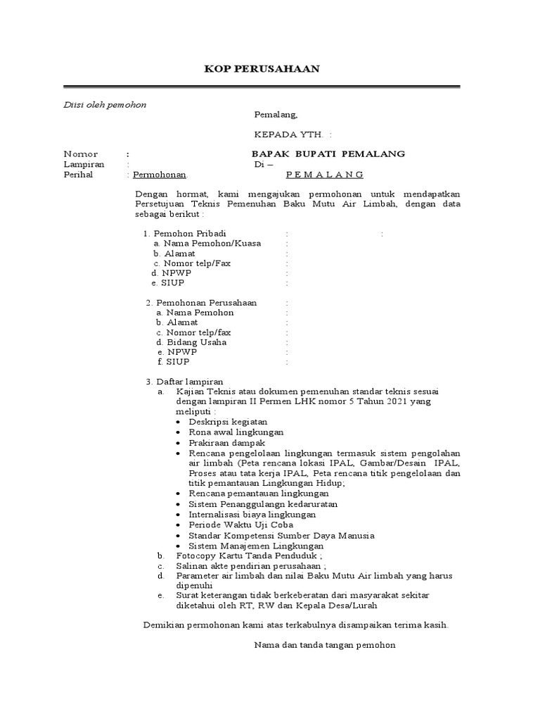 Permohonan Pertek Air Limbah Baru | PDF