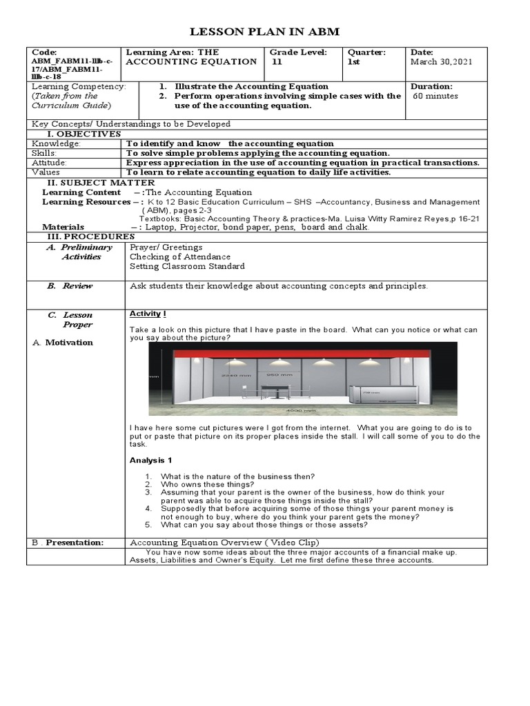 Lesson Plan in Abm: Curriculum Guide) | PDF | Equity (Finance ...