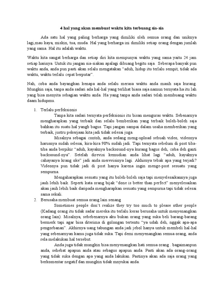 4 Hal Yang Akan Membuat Waktu Kita Terbuang Sia-Sia | PDF