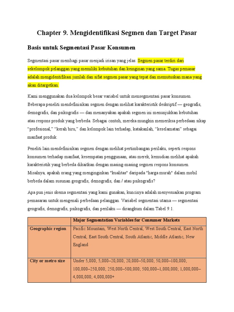 Segmentasi Pasar: Strategi dan Variabel | PDF | Ilmu Sosial