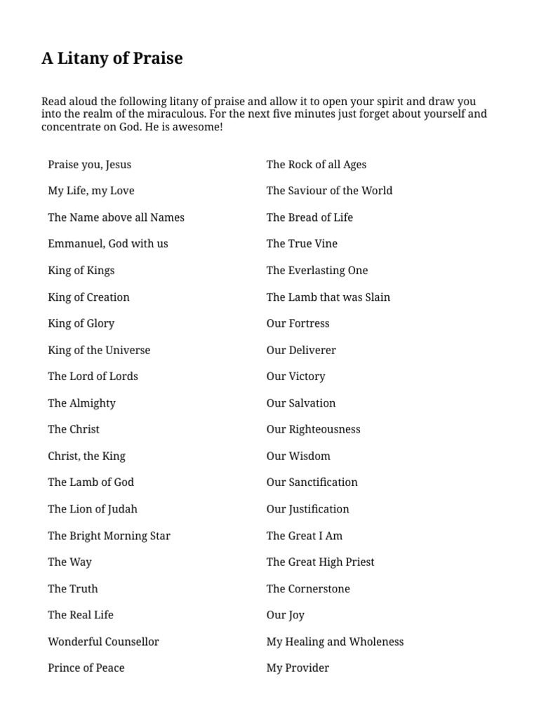 A Litany of Praise | PDF
