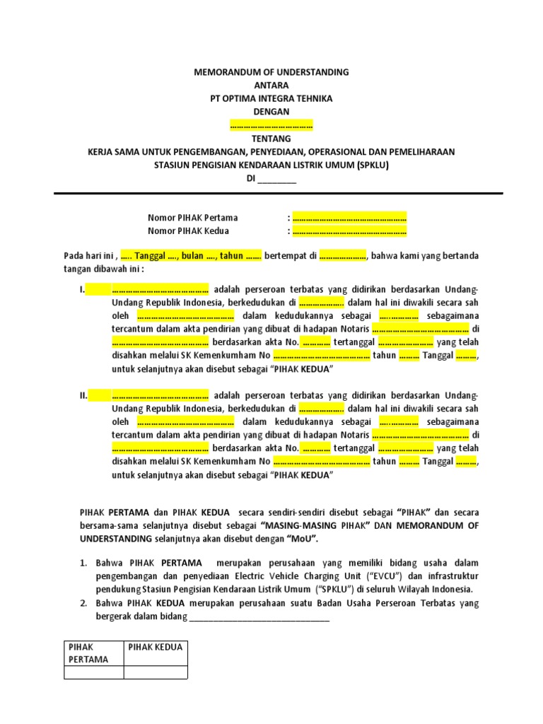 DRAFT MOU OPTIMA Template | PDF