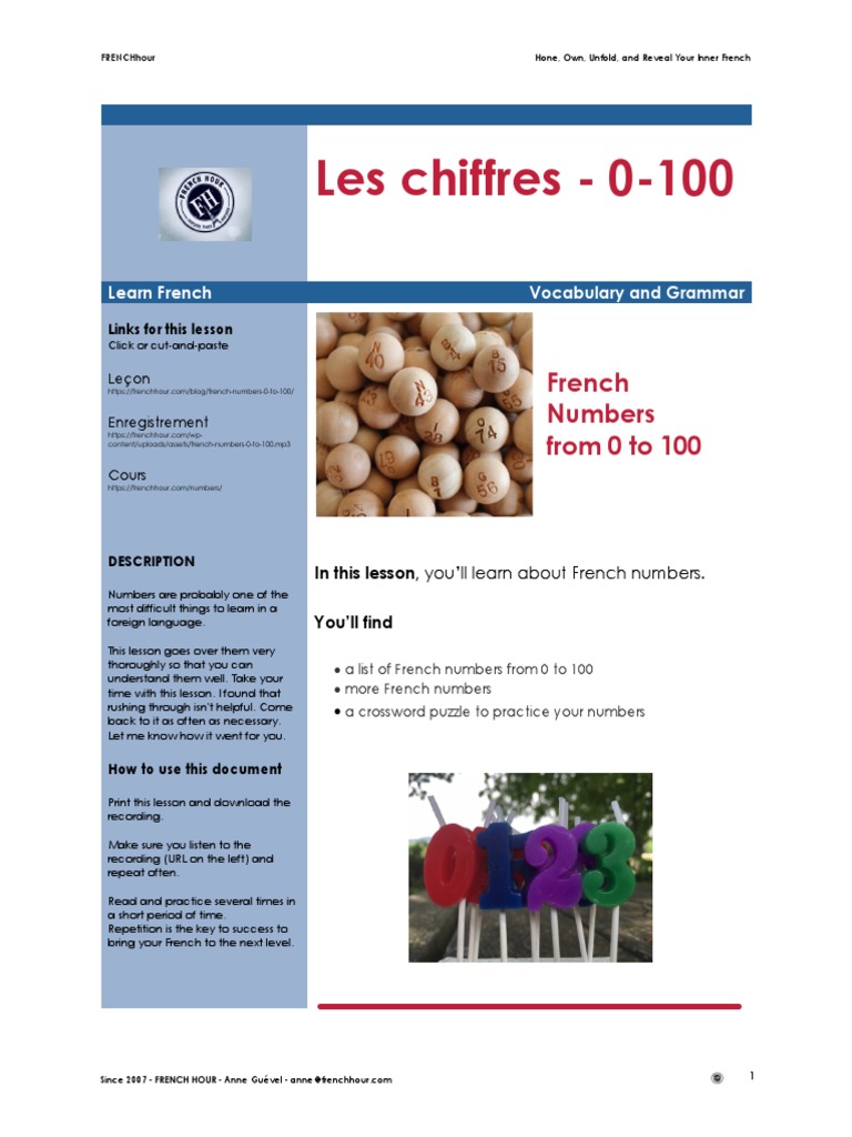 French Numbers From 0 To 100 PDF | PDF | Cognitive Science | Linguistics
