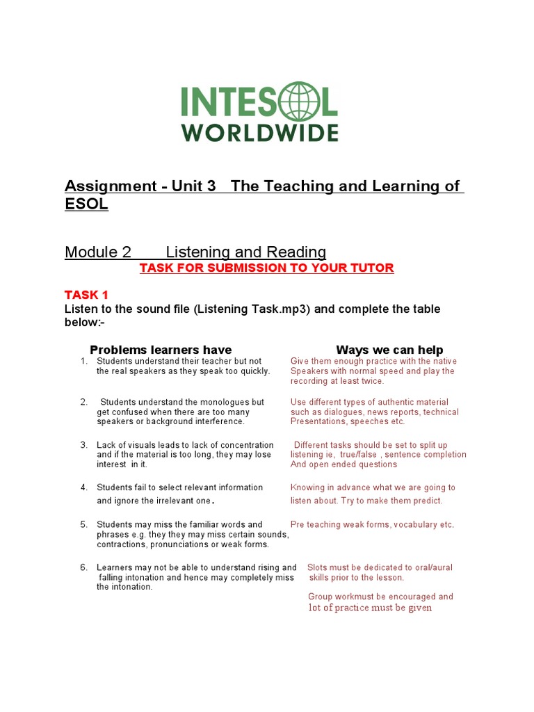 Intesol Unit 3 Module 2 | PDF