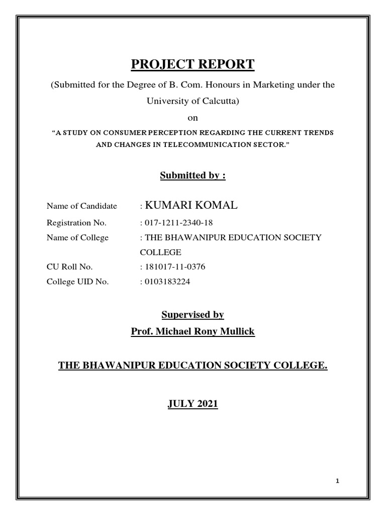 Project Report: (Submitted For The Degree of B. Com. Honours in ...