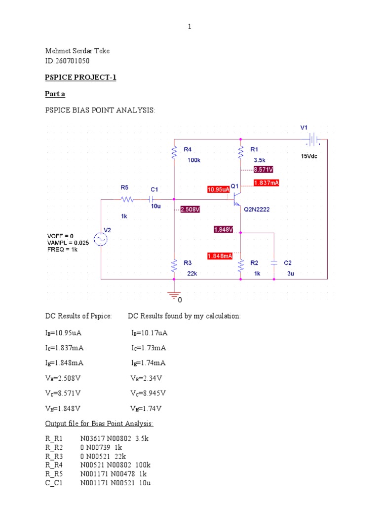 Pspice Project-BJT Amplifier | PDF | Analog Circuits | Amplifier