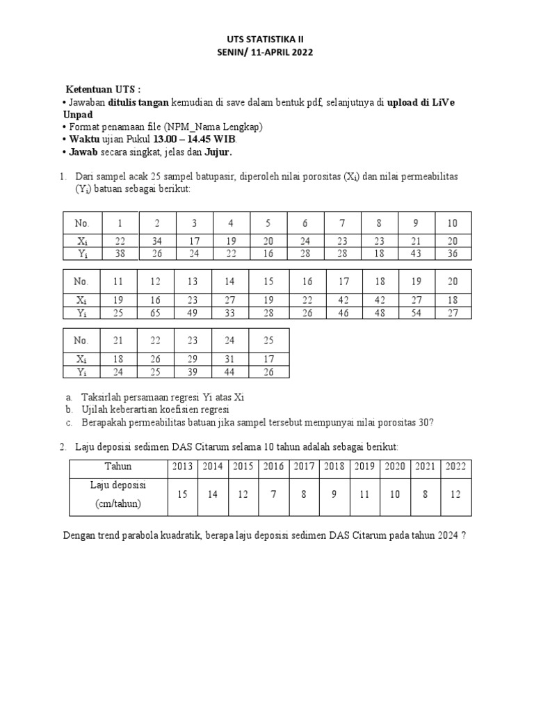 Soal Uts Statistika Ii - 2022 | PDF | Metode & Bahan Ajar
