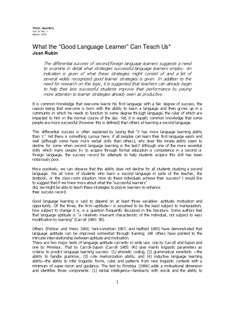 Strategies of Successful Language Learners | PDF | Second Language ...