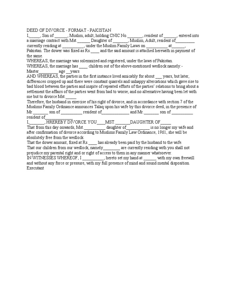 Deed of Divorce | PDF | Marriage | Wife