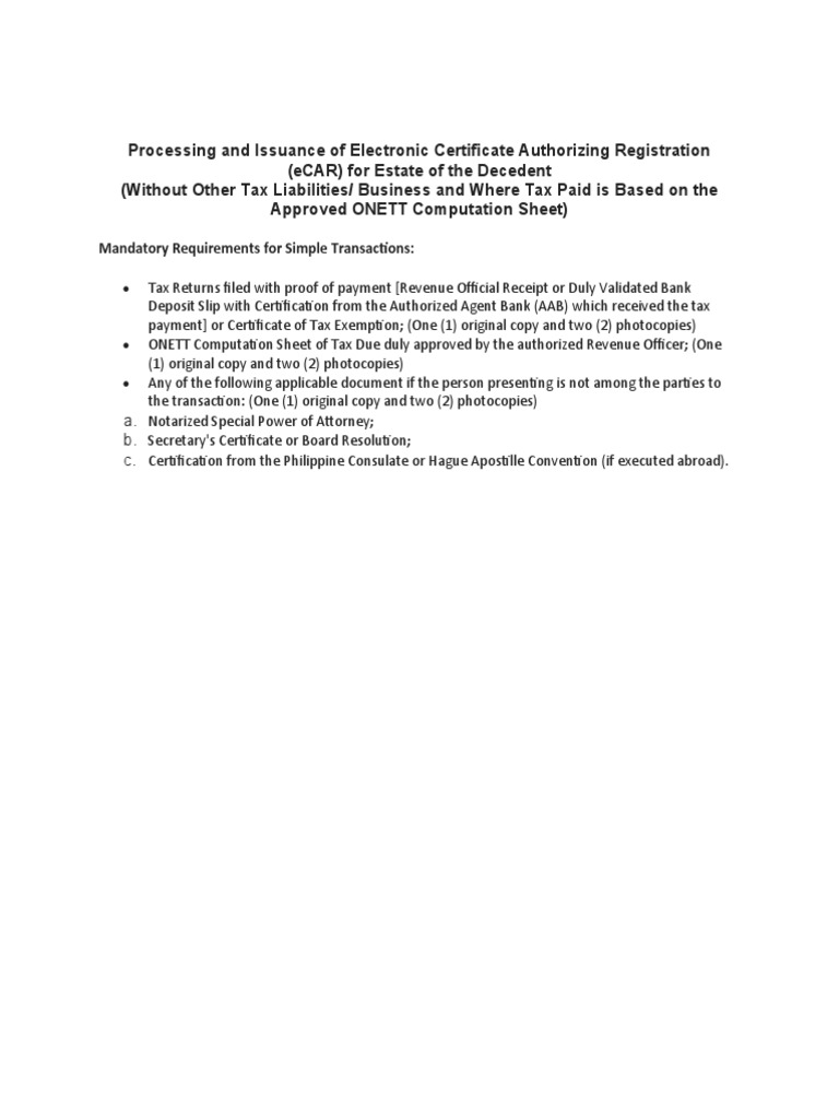 Processing and Issuance of Electronic Certificate Authorizing ...