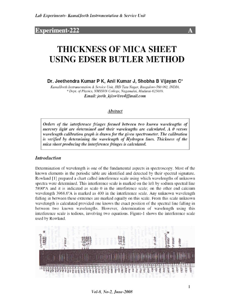 THICKNESS OF MICA SHEET USING EDSER BUTLER METHOD - PDF | PDF