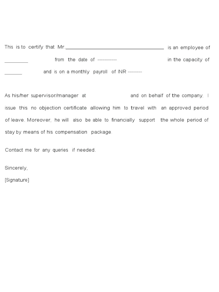 NOC Certificate Template for Employees | PDF