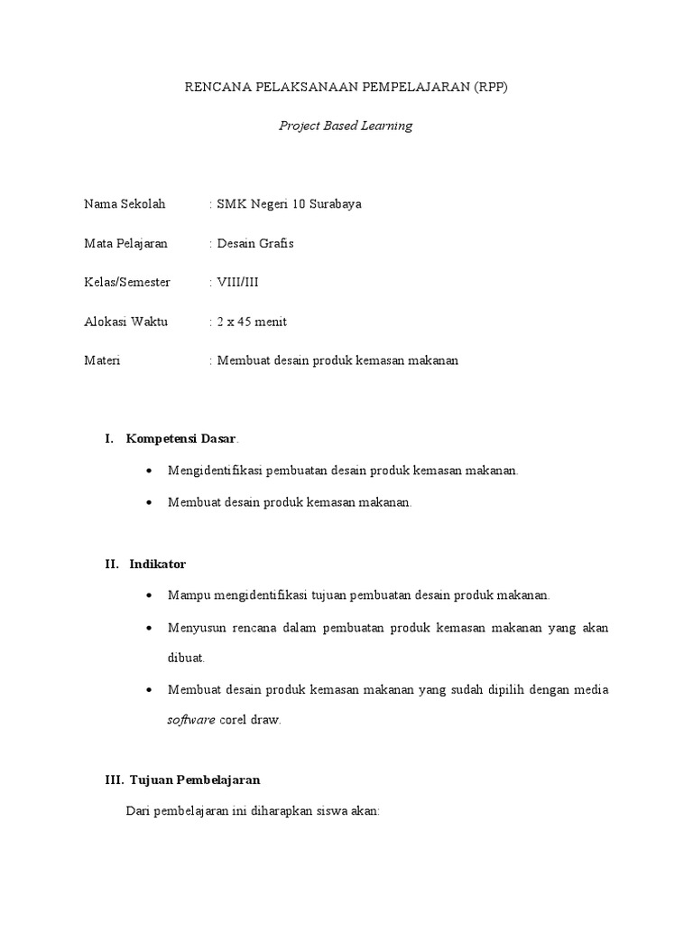 RPP PJBL Desain Produk Kemasan SMK | PDF | Karier & Perkembangan