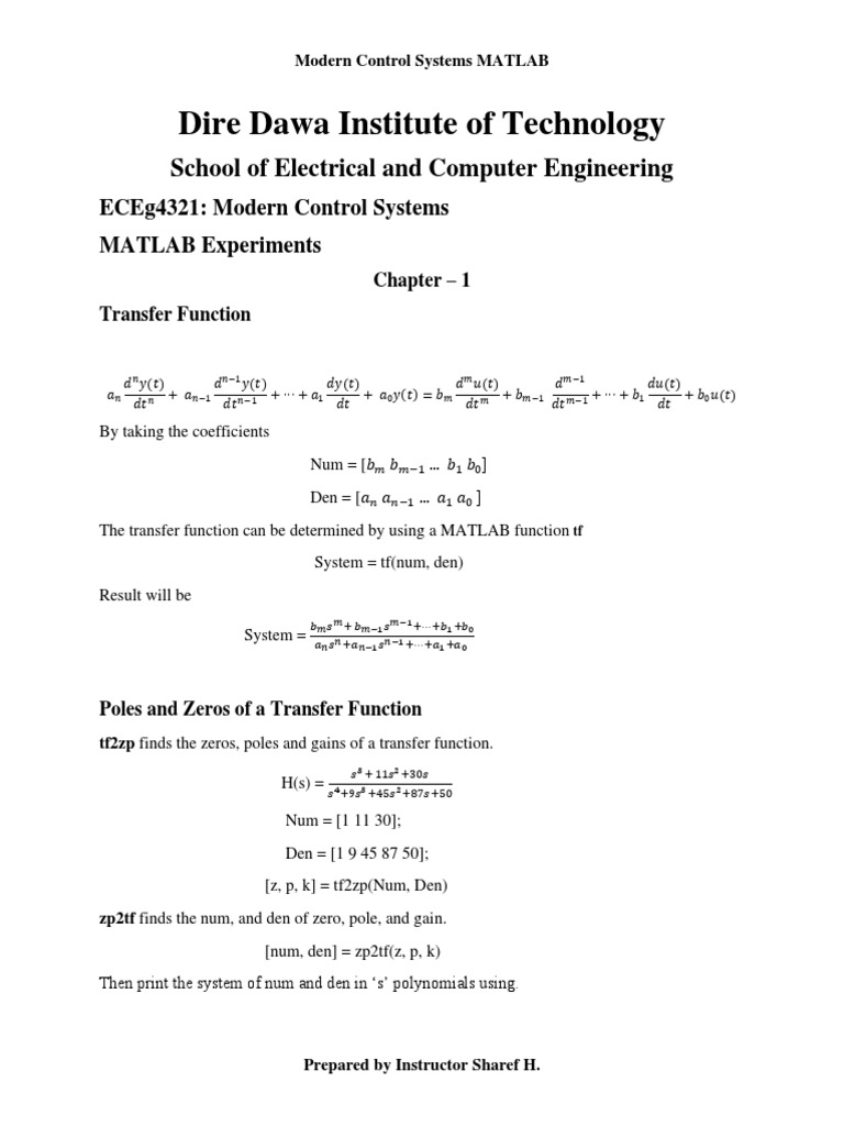 MATLAB For Modern Control Systems | PDF | Zero Of A Function ...