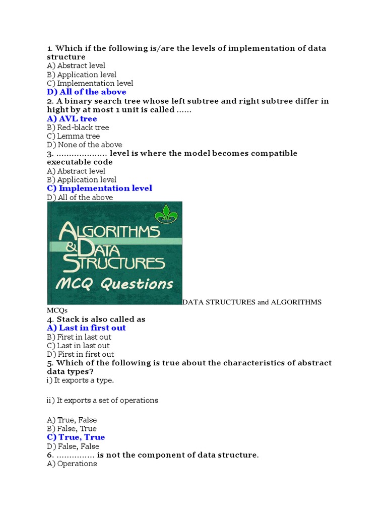Data Structures and Algorithms MCQs | PDF | Array Data Structure | Queue (Abstract Data Type)