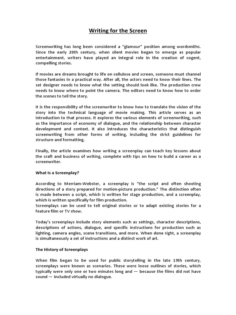 Writing For The Screen | PDF | Screenplay | Screenwriting