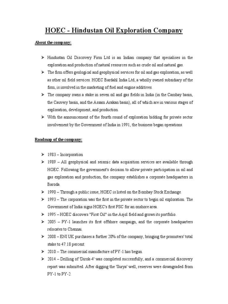 HOEC - Hindustan Oil Exploration Company | PDF | Return On Equity ...