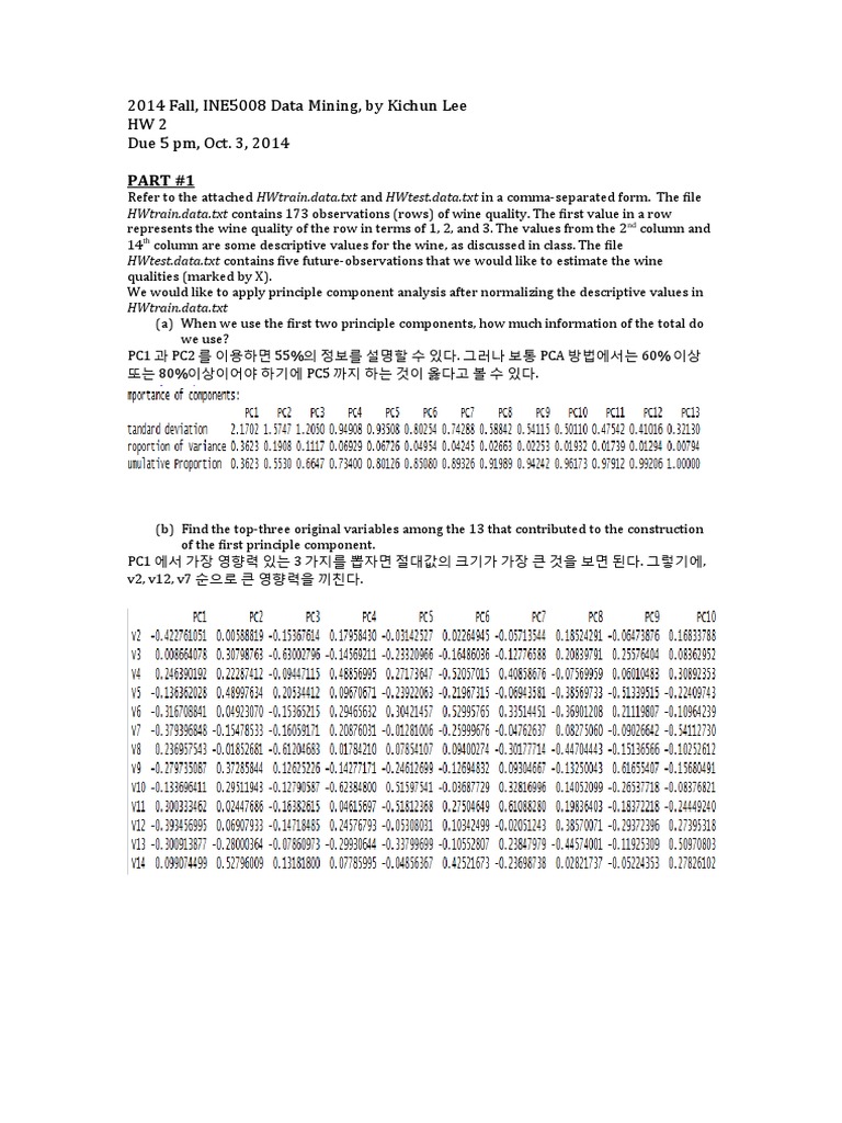Part #1: 2014 Fall, INE5008 Data Mining, by Kichun Lee HW2 Due 5 PM ...