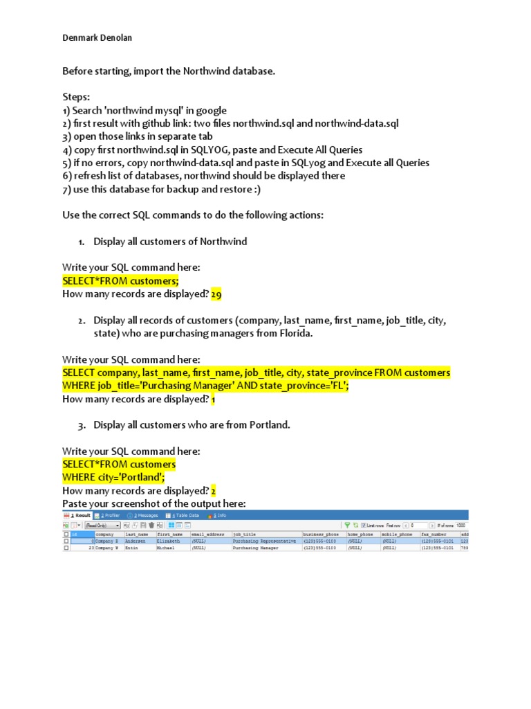 Hands On Exercises For BASIC SQL | PDF | Databases | Sql