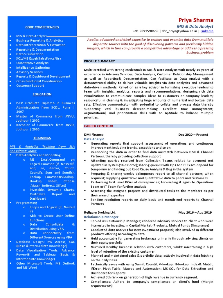 Priya Resume | PDF | Data Analysis | Analytics