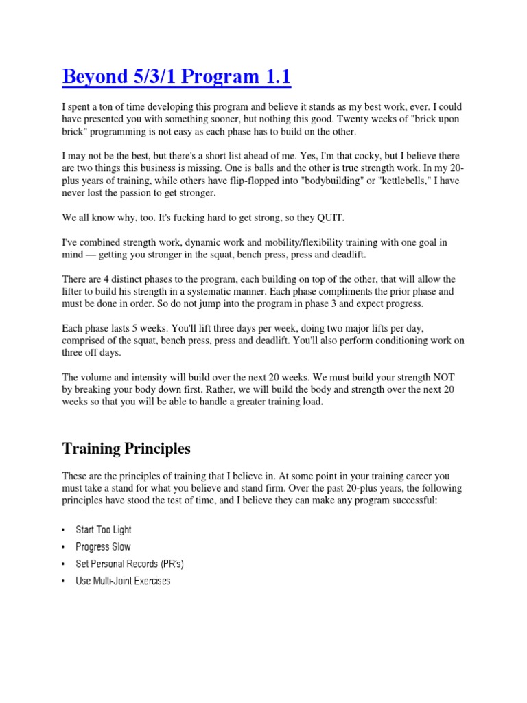 Beyond 5/3/1 Training Program Guide | PDF | Weight Training | Weight