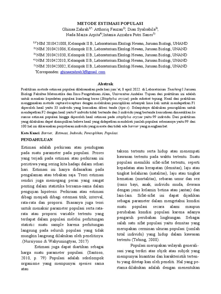 HASIL DAN PEMBAHASAN METODE ESTIMASI POPULASI Acc | PDF | Ilmu Sosial | Sains & Matematika