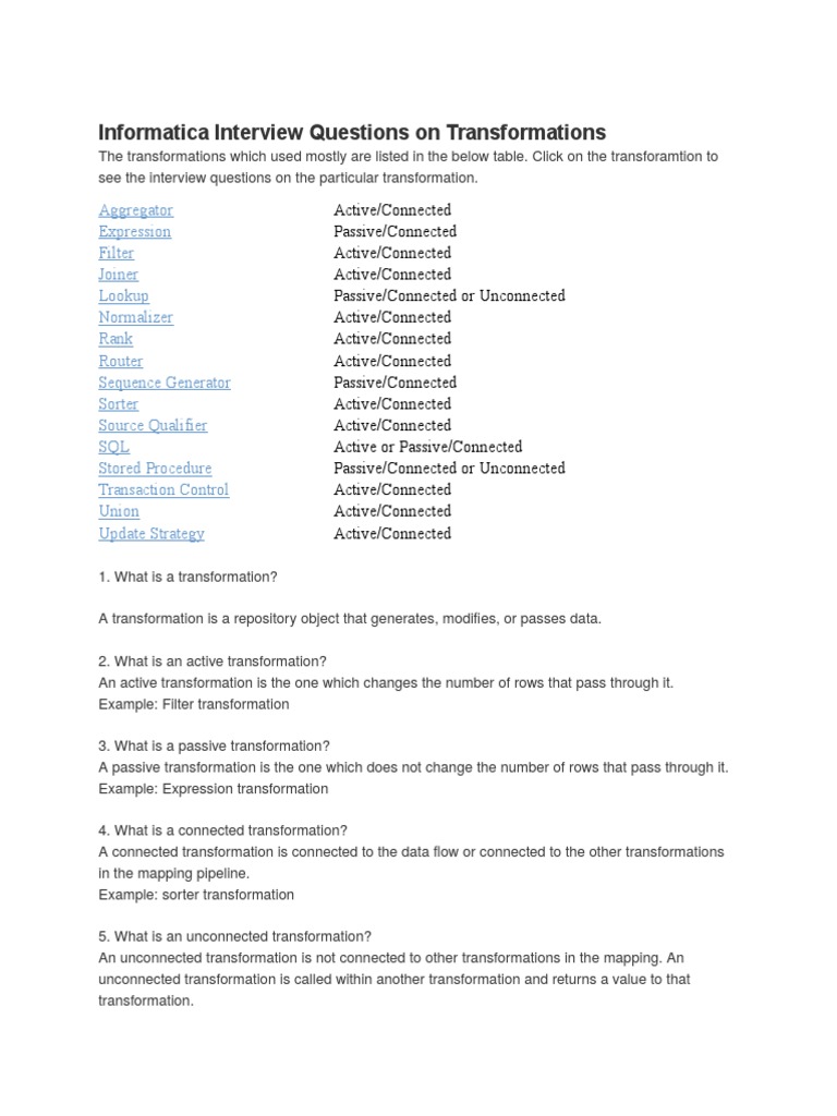 Toaz - Info Informatica Interview Questions On Transformations PR | PDF | Cache (Computing) | Sql