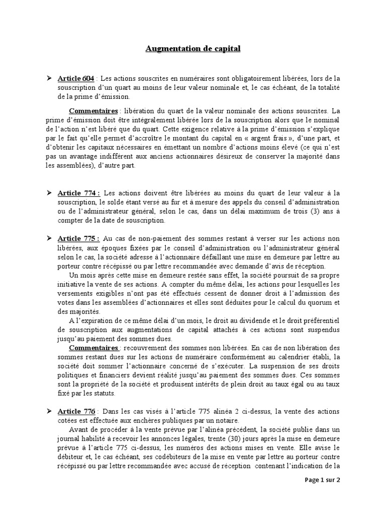 Augmentation de Capital | PDF