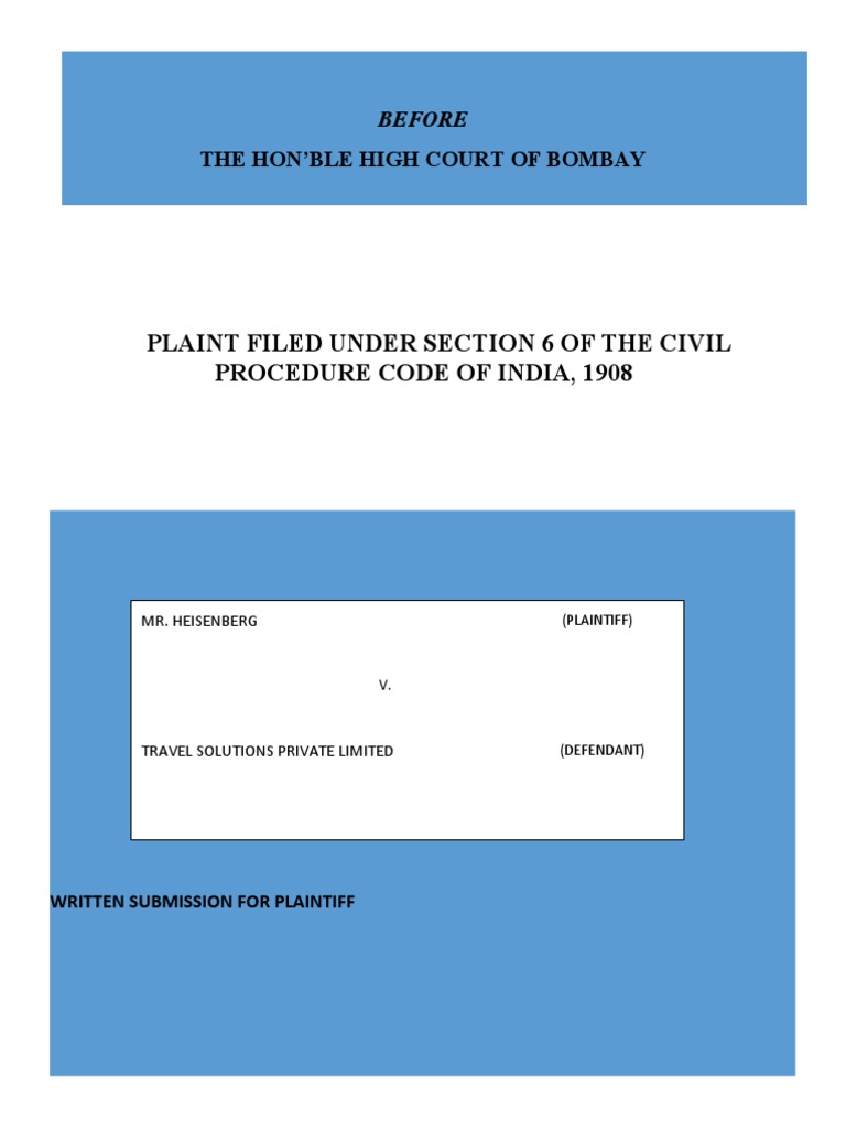 Plaint Filed Under Section 6 of The Civil Procedure Code of India, 1908 ...